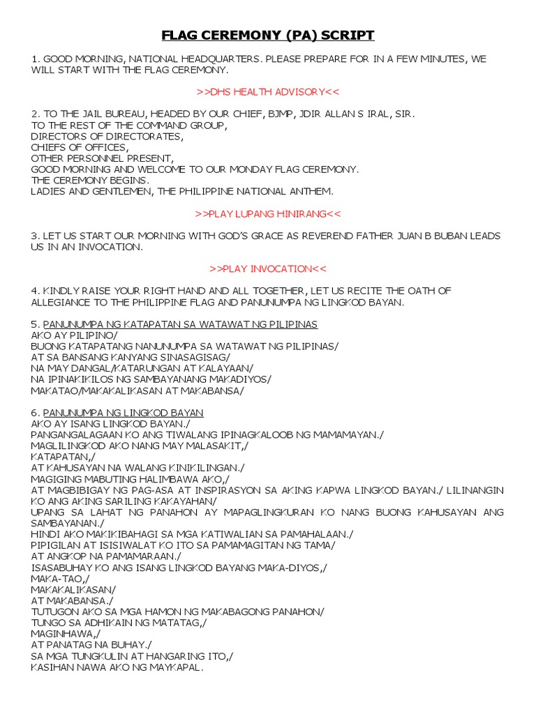 Flag Ceremony Pa Script 1 Pdf Philippines National Symbols