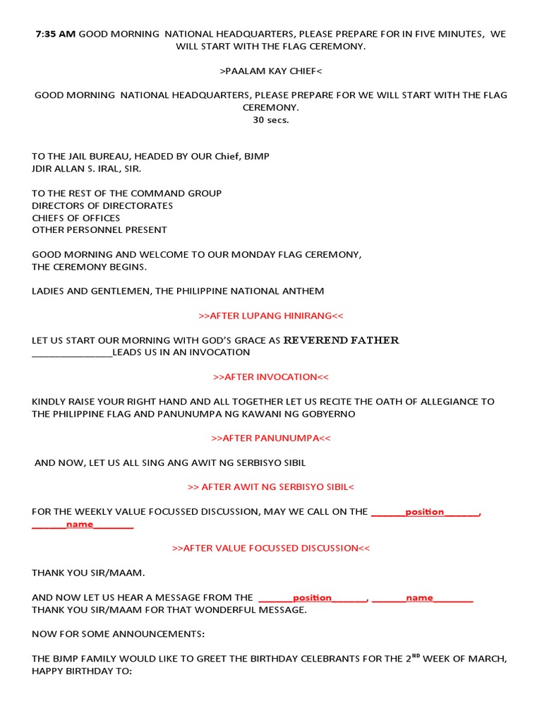 Flag Ceremony Script | PDF