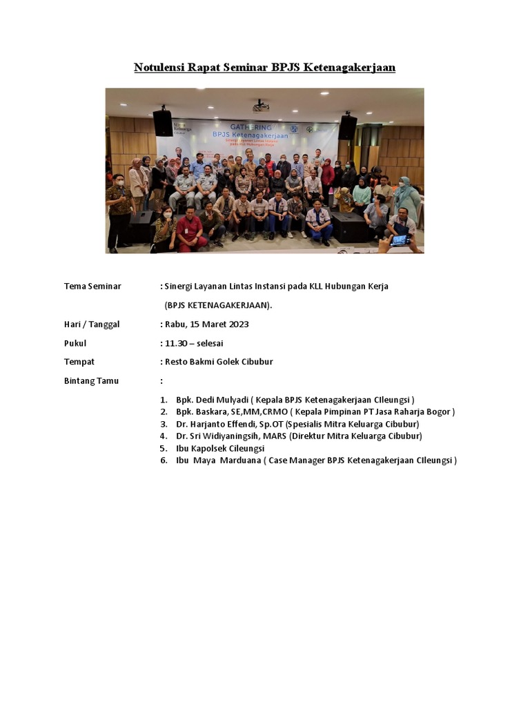 Notulensi Rapat Seminar BPJS Ketenagakerjaan | PDF | Karier ...