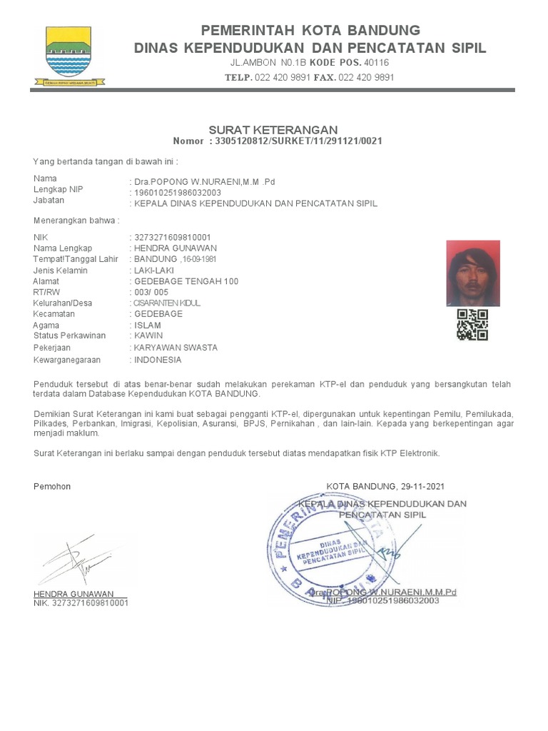 Contoh Surat Keterangan Domisili Disdukcapil | PDF