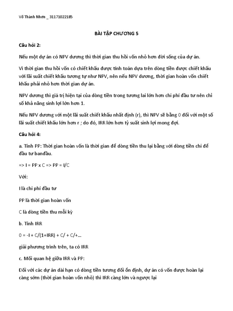 BÀI TẬP TCDN CHƯƠNG 5 | PDF