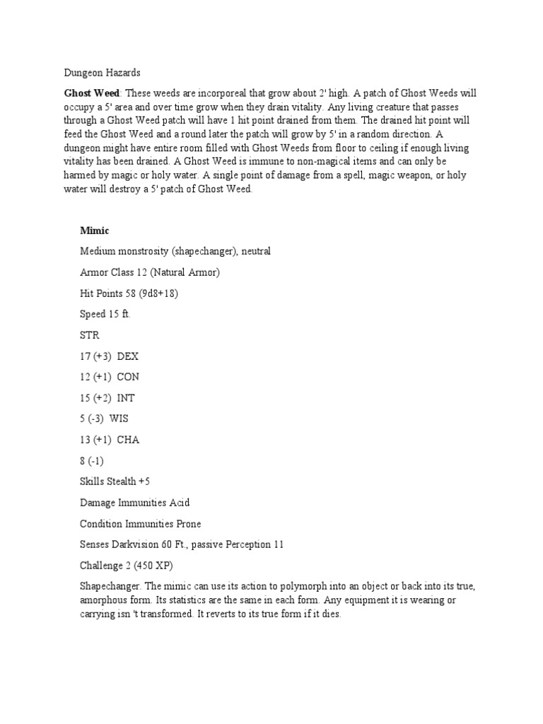 Dungeon Hazards | PDF