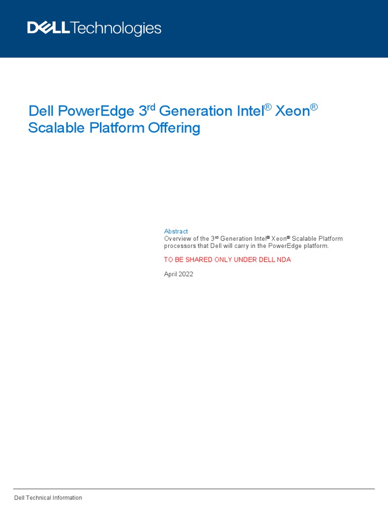 Dell Emc Poweredge 3rd Generation Intel Xeon Scalable Platform Offering ...