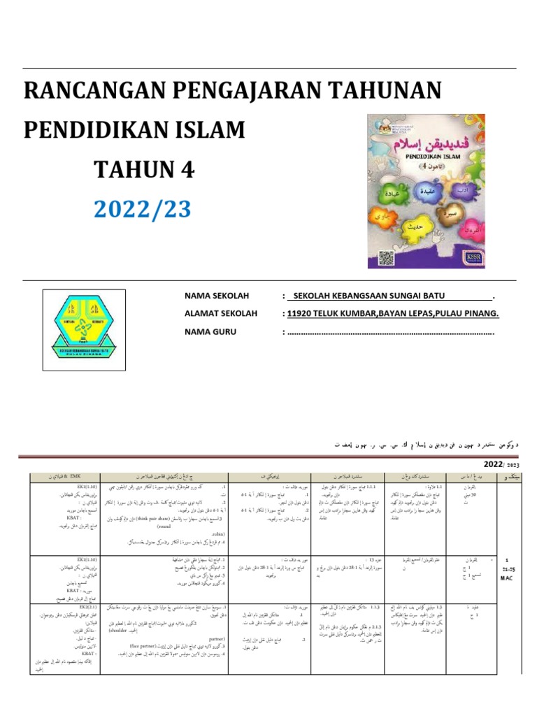 Rancangan Pengajaran Tahunan Pendidikan Islam Tahun 4 | PDF