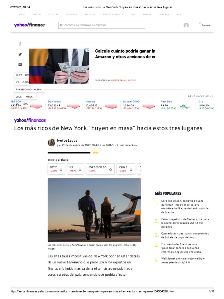 Los Más Ricos de New York "Huyen en Masa" Hacia Estos Tres Lugares PDF | PDF | Costo de la vida