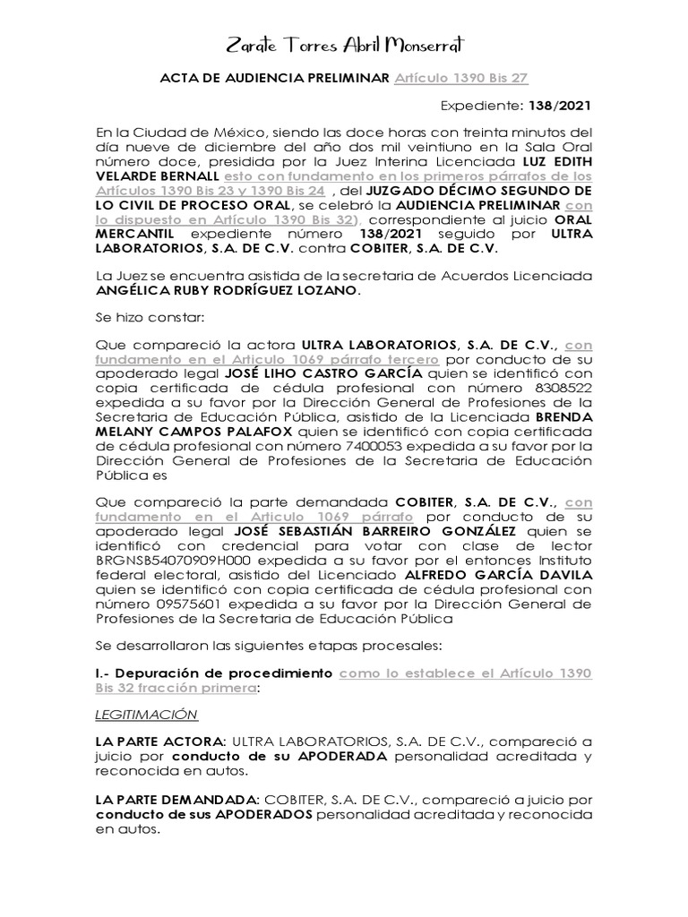 Acta de Audiencia Preliminar 16.02.2022 | PDF | Gobierno