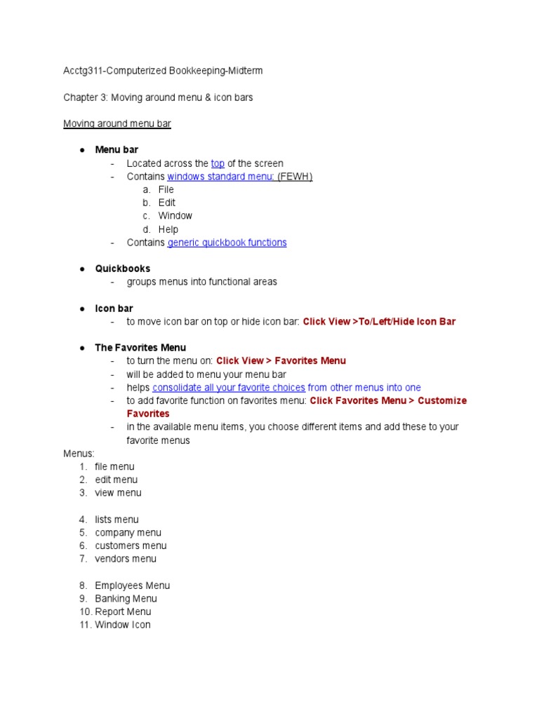 Quickbooks Chapter 3&4 | PDF | Menu (Computing) | Icon (Computing)