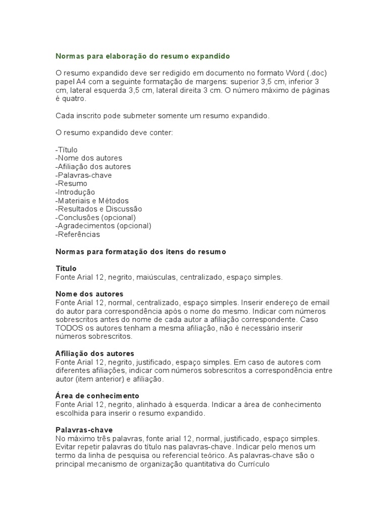 Normas Resumo Expandido | PDF | Abstract (resumo)