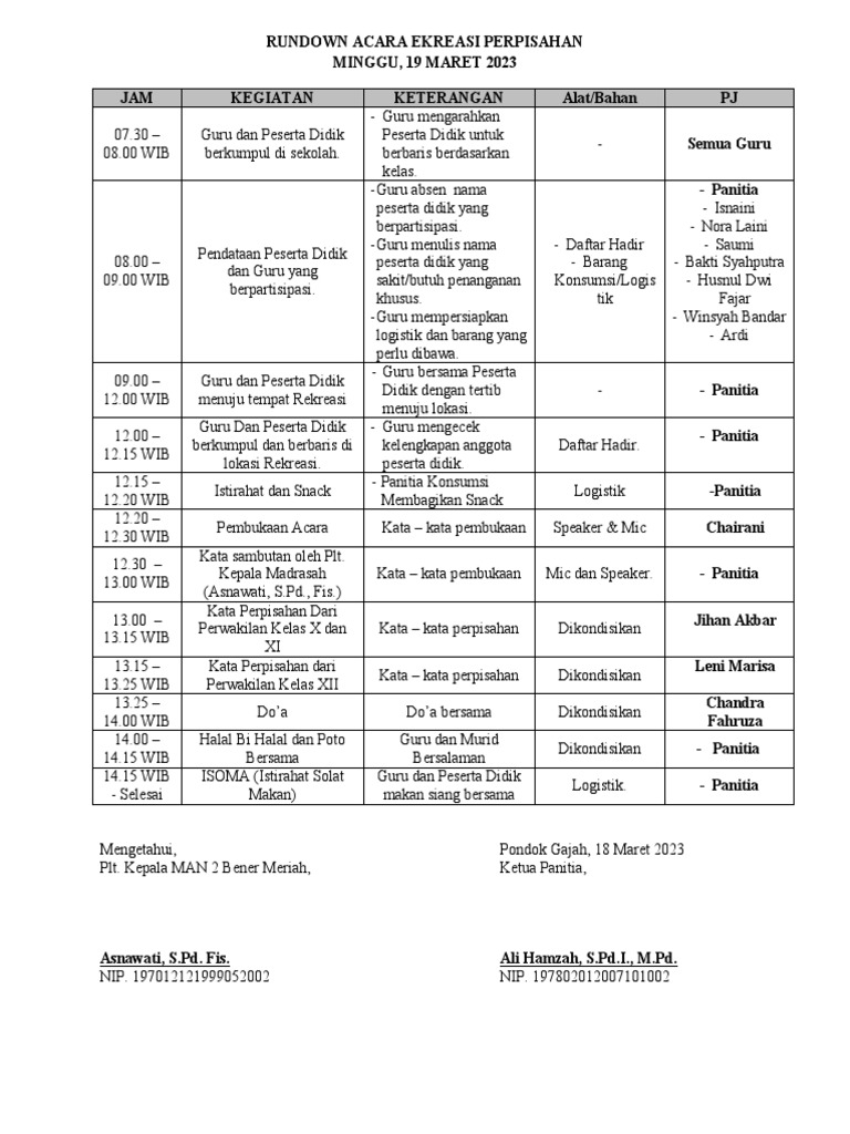 Rundown Acara Rekreasi | PDF