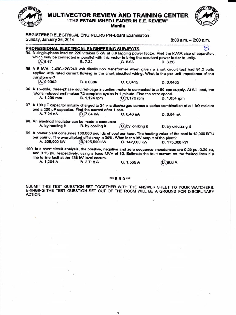 IMG - 0525 EE PreBoard Exam 07 | PDF | Capacitor | Electric Motor IMG - 0525 EE PreBoard Exam 07 | PDF | Capacitor | Electric Motor