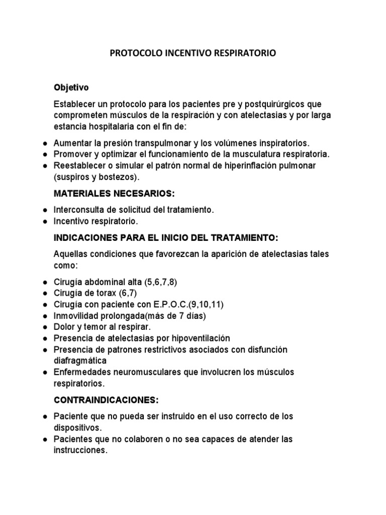 Protocolo Incentivo Respiratorio | PDF | Sistema respiratorio | Neumonía