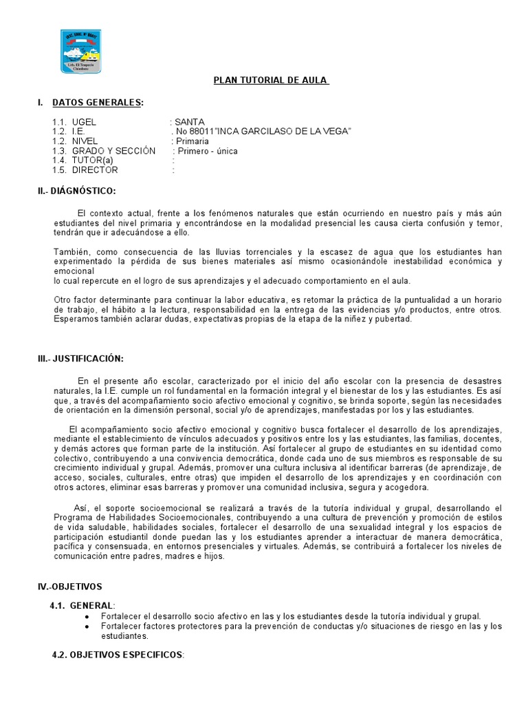 Plan Tutorial de Aula | PDF | Salón de clases | Evaluación