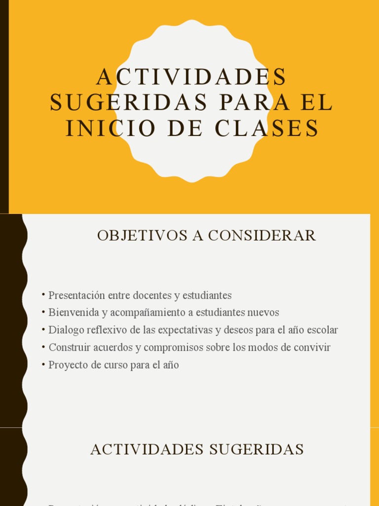 Actividades Sugeridas para El Inicio de Clases | PDF