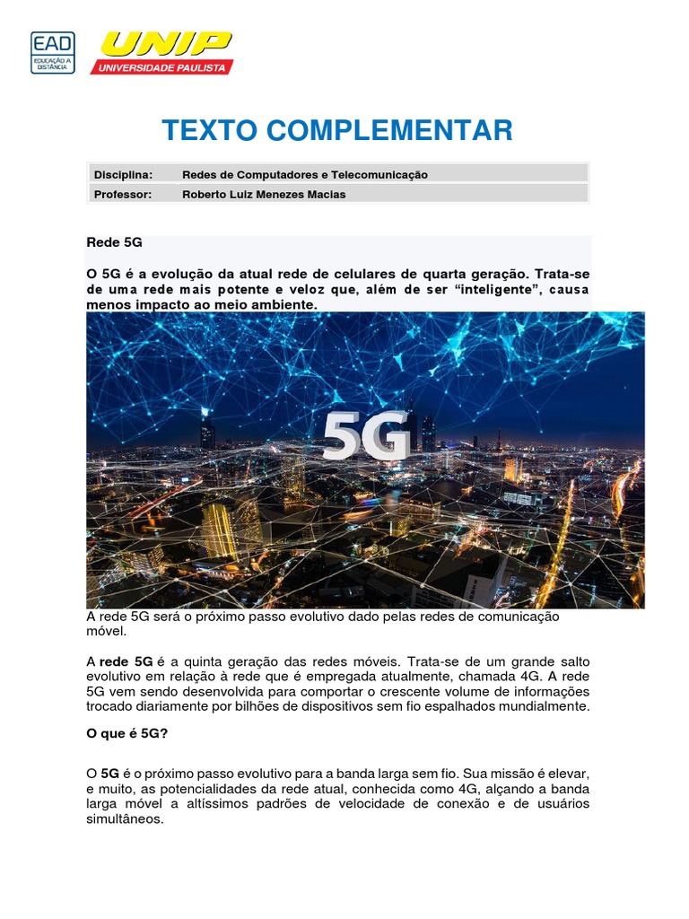 Texto Complementar | PDF | Rede de computadores | Rede celular