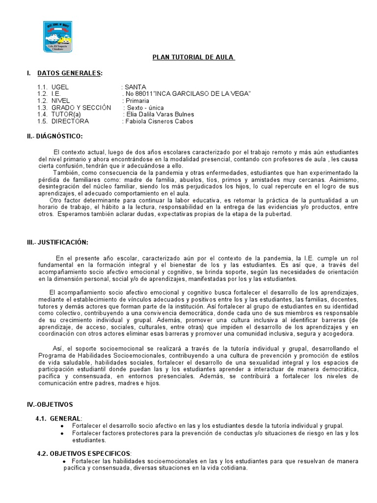 Plan Tutorial de Aula - 2 | PDF | Aprendizaje | Evaluación