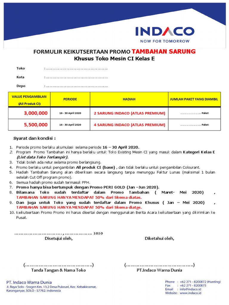 Formulir Pendaftaran Promo Tambahan - Toko Existing Mesin Ci (Kategori ...