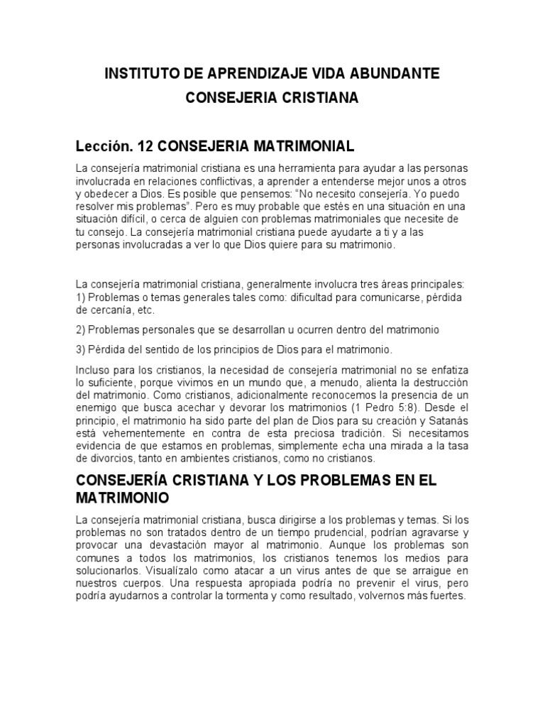 INSTITUTO DE APRENDIZAJE VIDA ABUNDANTE Leccion 12 | PDF | Matrimonio ...