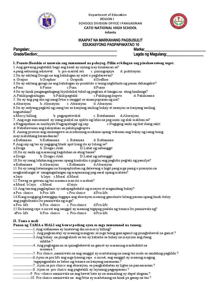 Esp 10 4TH Quarter Exam | PDF