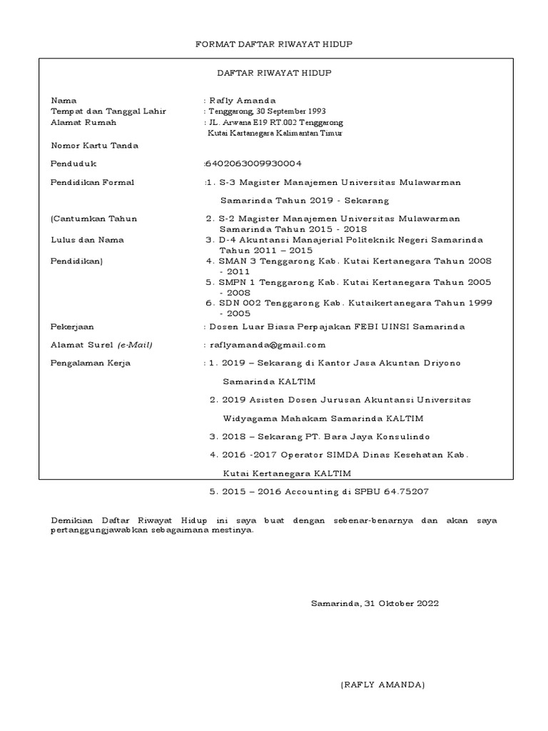 CV-Rafly-Amanda-Dosen-Samarinda | PDF