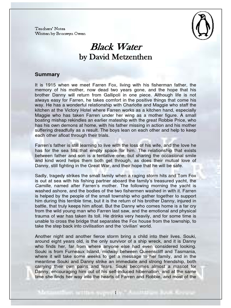 Black Water by David Metzenthen PDF | PDF | Adolescence | Adults
