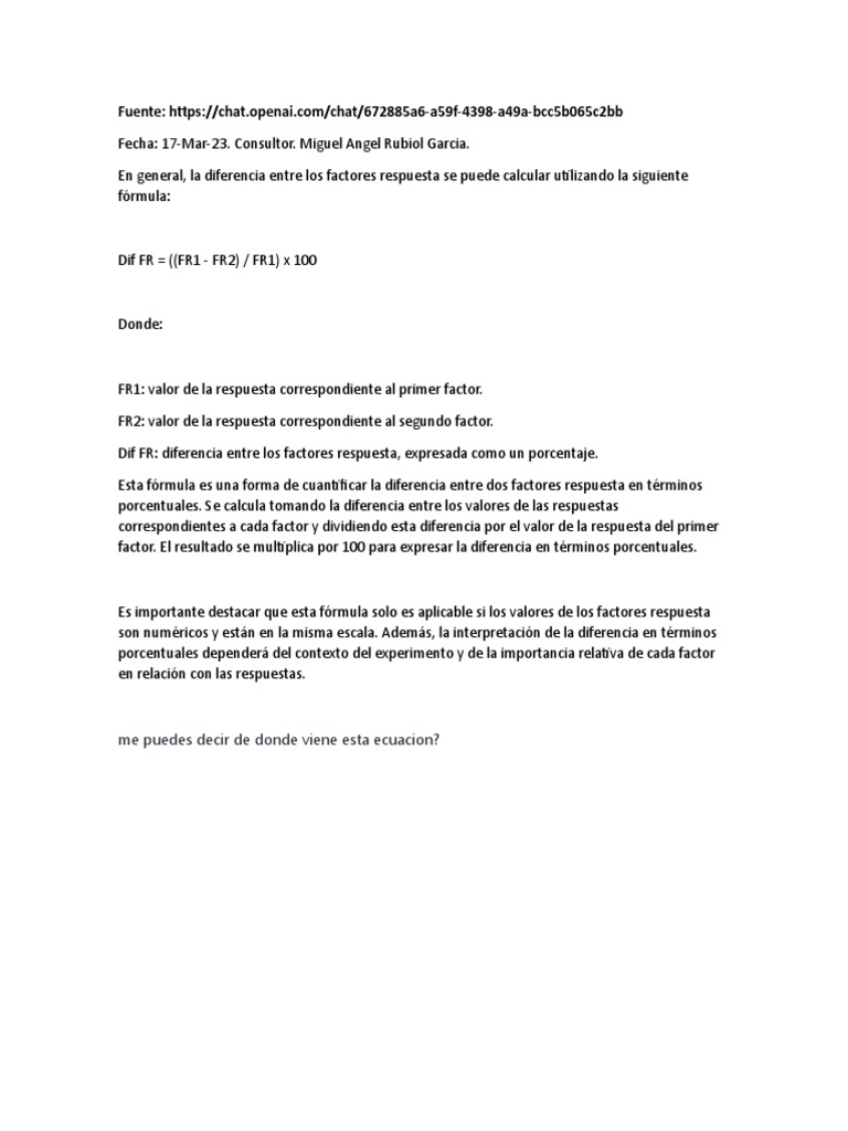 Diferencia de Factor Respuesta Chat GPT Consulta | PDF