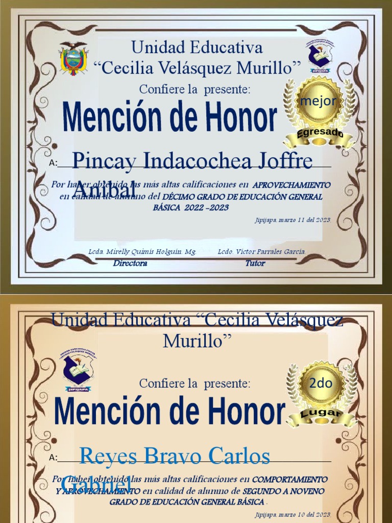 2023 Menciones-Diplomas Décimo | PDF