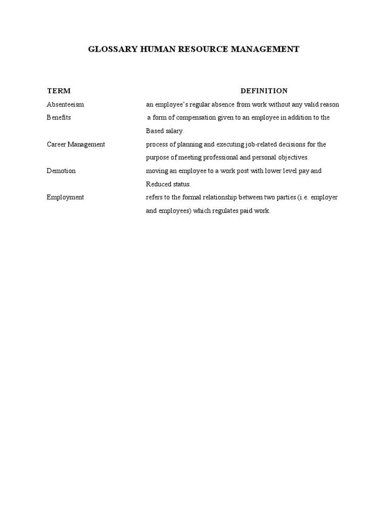 Glossary Human Resource Management Assignment #3 | PDF