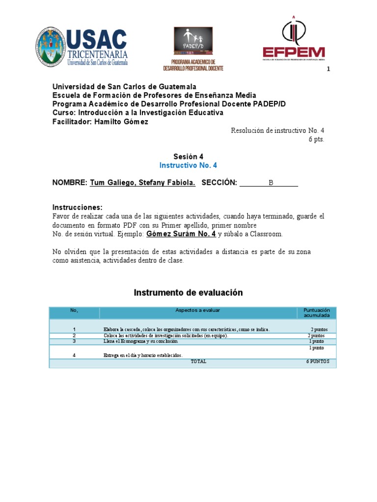 Instructivo Guia 4 | PDF | Aprendizaje | Investigación para la Acción