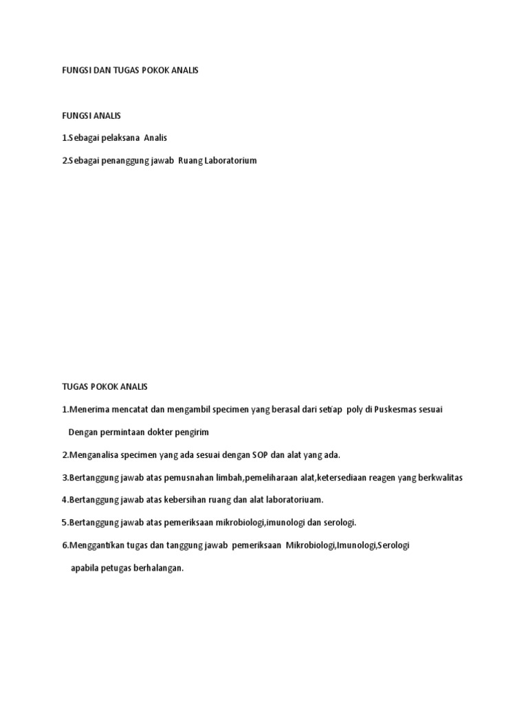 Fungsi Dan Tugas Pokok Analis | PDF