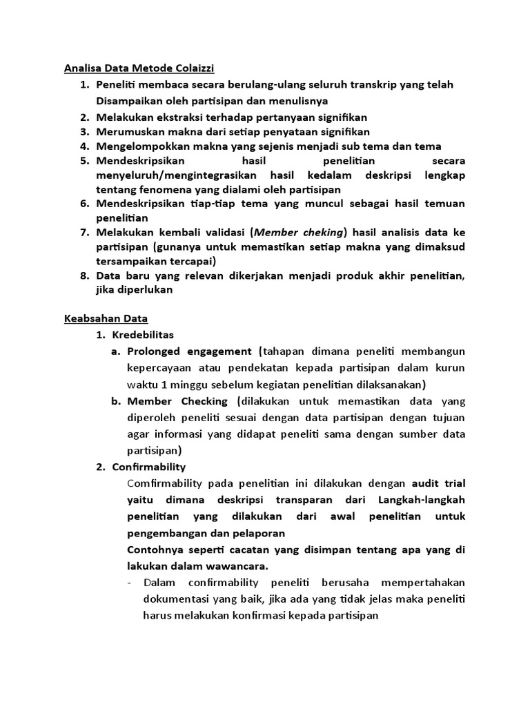 Analisa Data Metode Colaizzi Pdf
