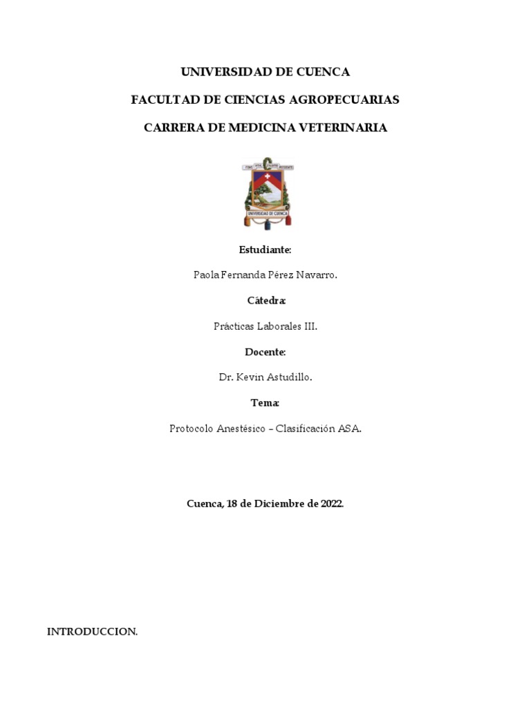 PROTOCOLO ASA Final - Paola Pérez | PDF | Anestesia | Cirugía