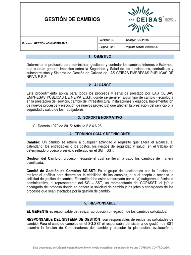 GC-PR-06 Gestión de Cambios | PDF | Planificación | Outsourcing