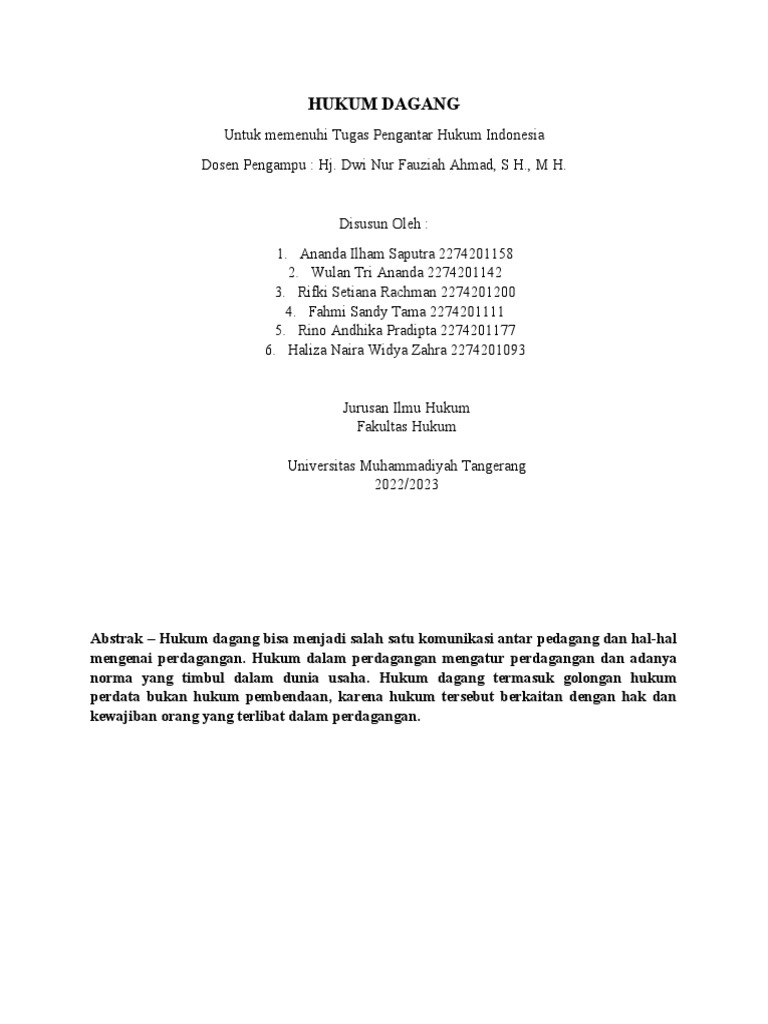 Paper Hukum Dagang | PDF