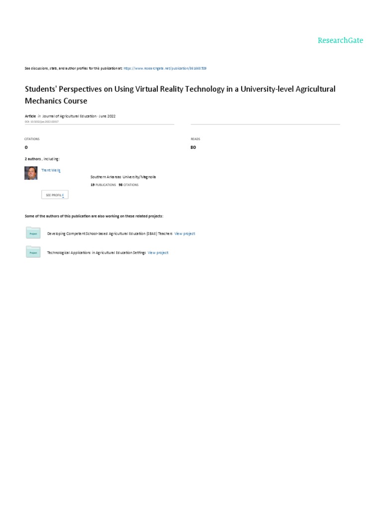 Students' Perspectives On Using Virtual Reality Technology in A University-Level Agricultural ...