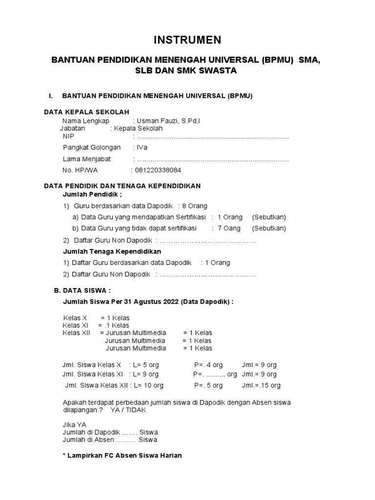 Instrumen Monev BPMU 2023 | PDF