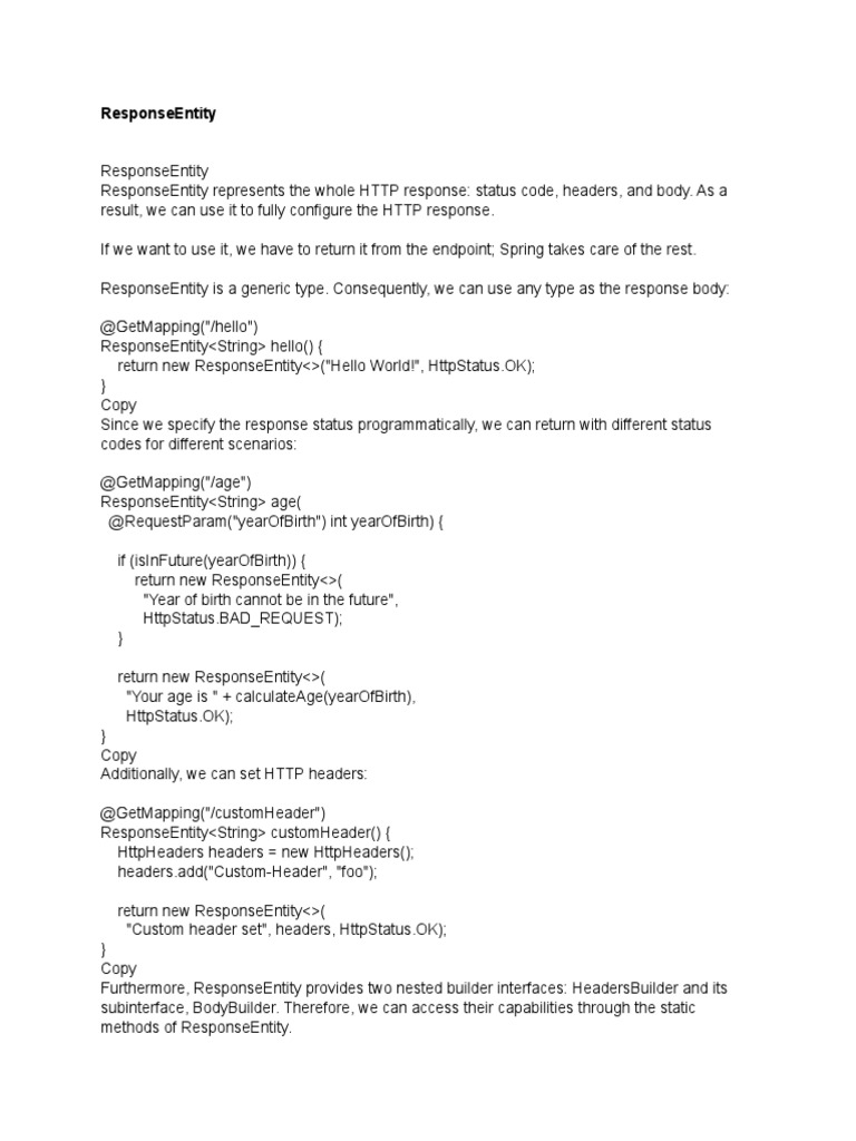 ResponseEntity 1 | PDF | Hypertext Transfer Protocol | Software