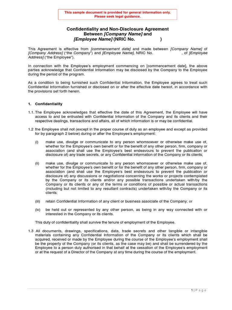 Non Disclosure Agreement PDF | PDF | Confidentiality | Non Disclosure ...