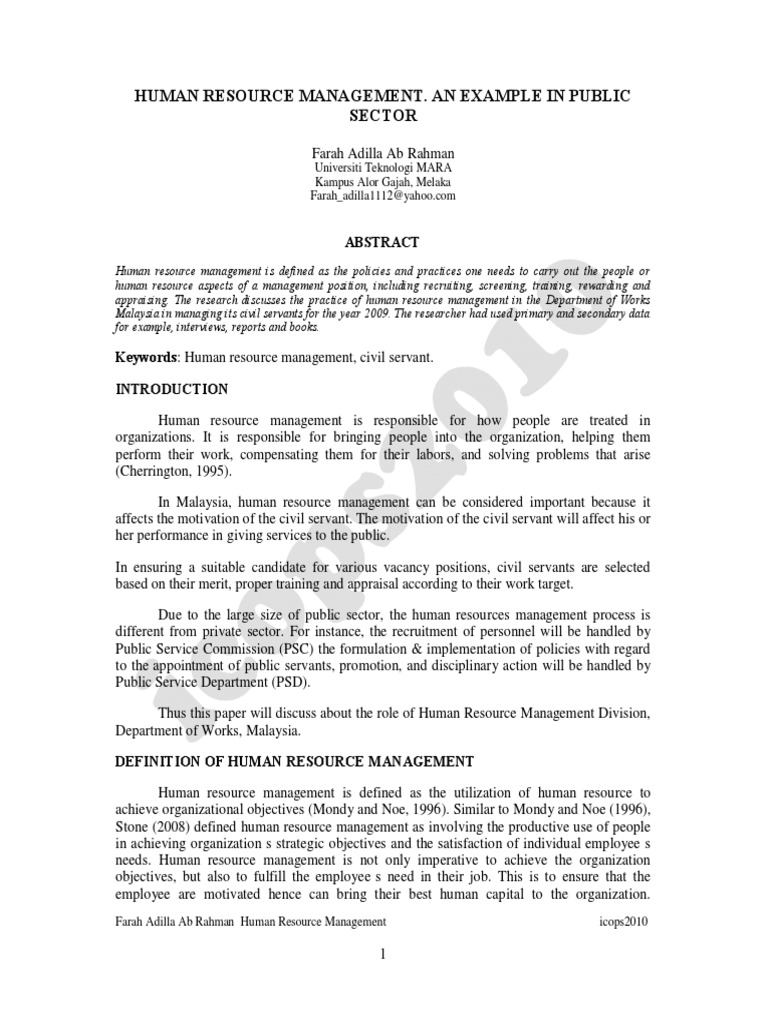 Human Resource Management. An Example in Public Sector | PDF | Human Resources | Human Resource ...