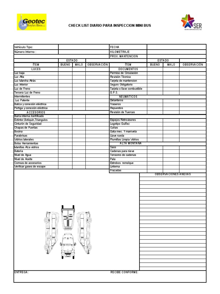 Check List Mini Bus | Descargar gratis PDF | Vehículos | Transporte privado