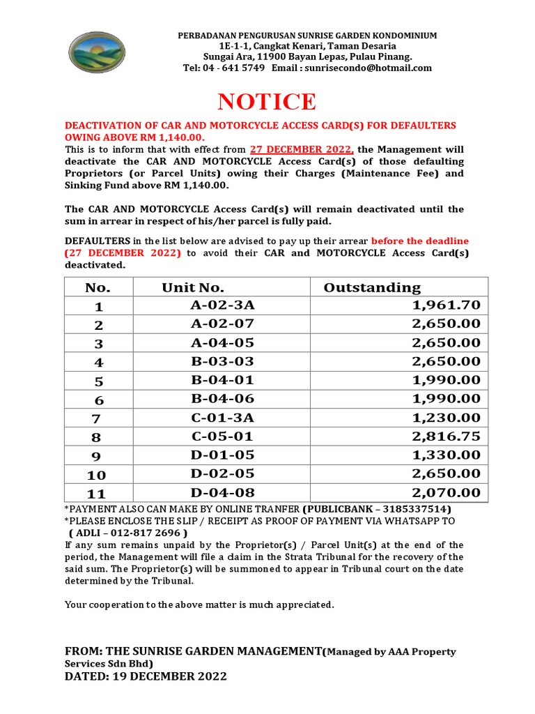 Notice Deactivation of Access Cards | PDF