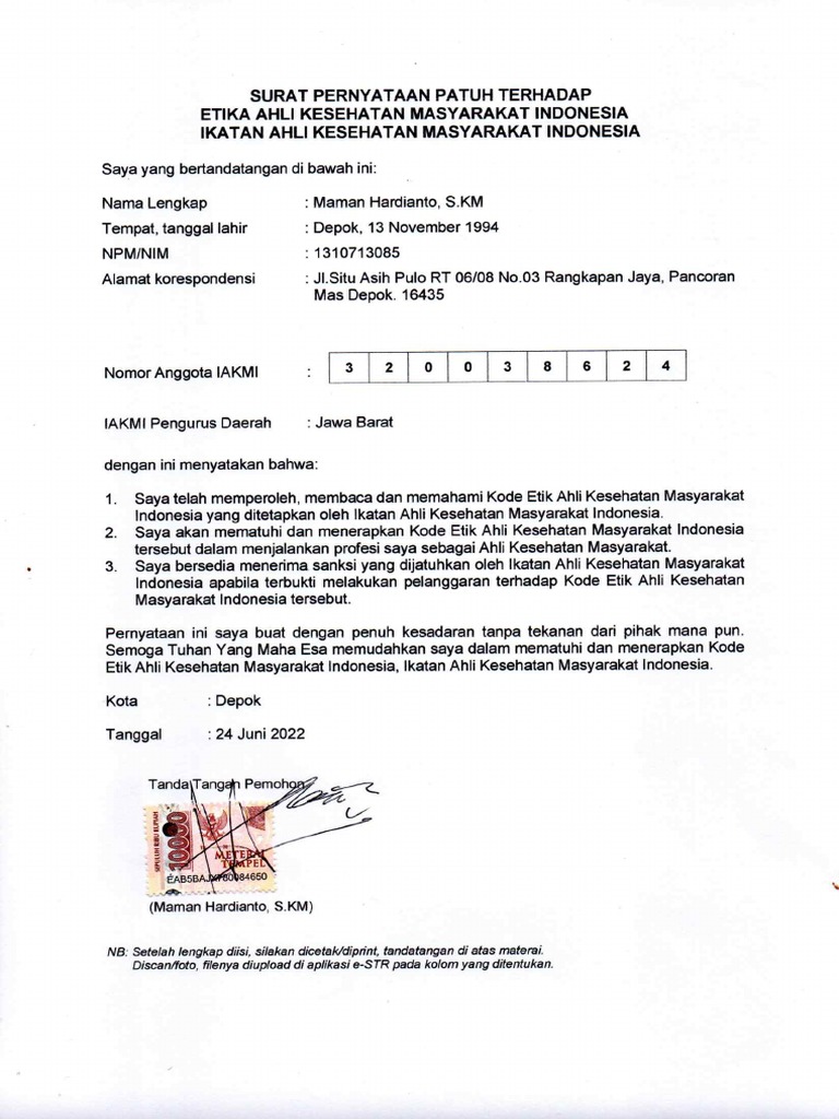 Surat Pernyataan Patuh | PDF