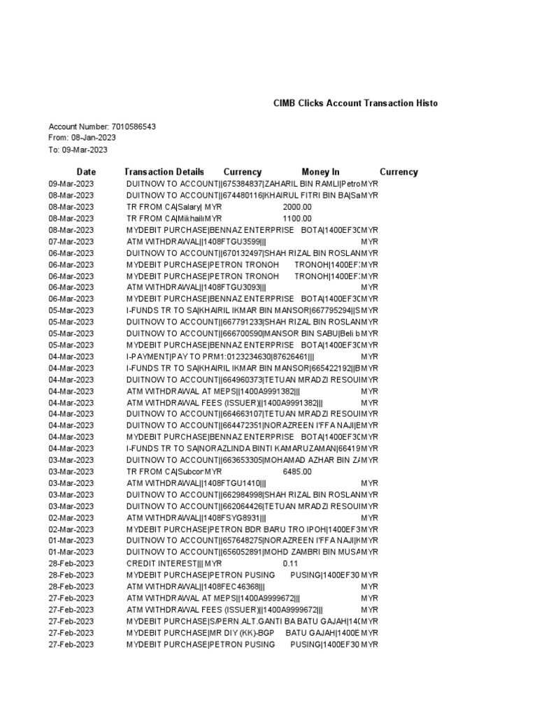 CIMB Clicks Account Transaction History | PDF | Money | Service Industries