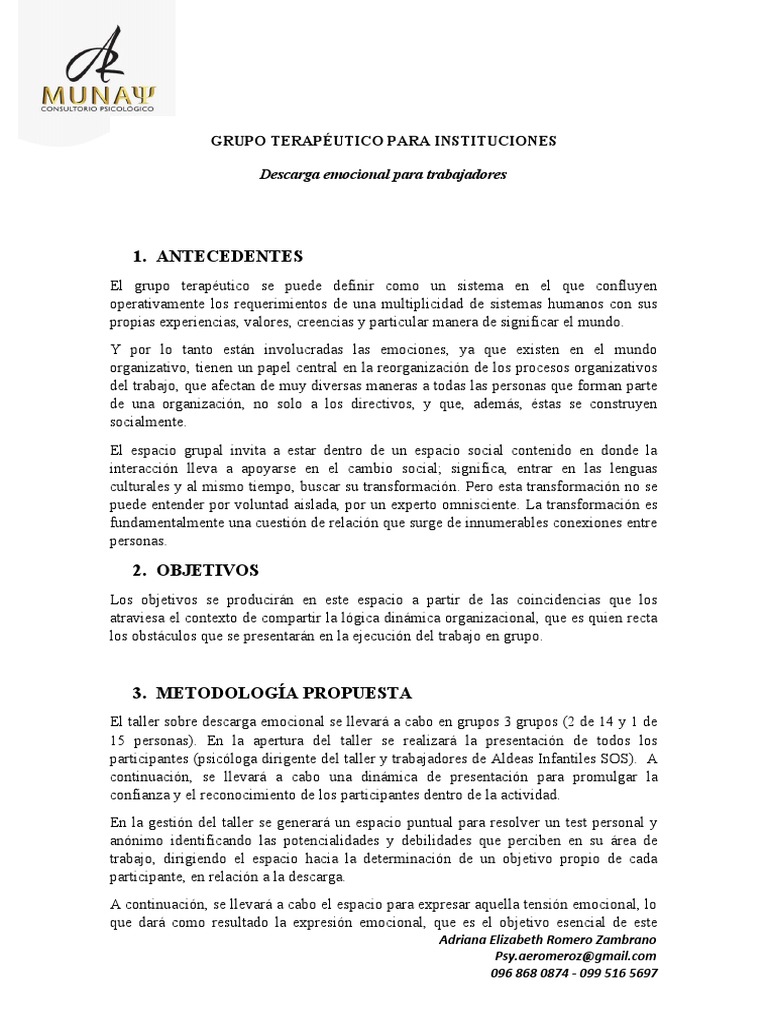 Taller de Descarga Emocional Laboral | PDF | Las emociones | Sicología
