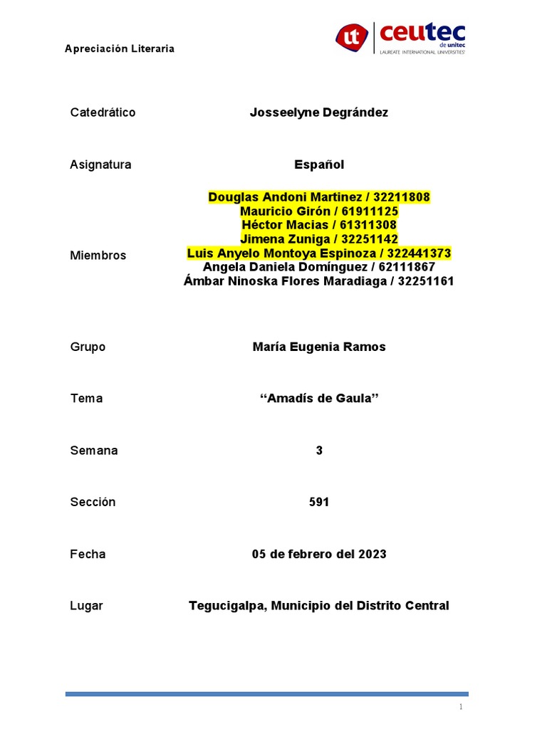 Análisis de Amadís de Gaula - Docx Porte Jimena | PDF