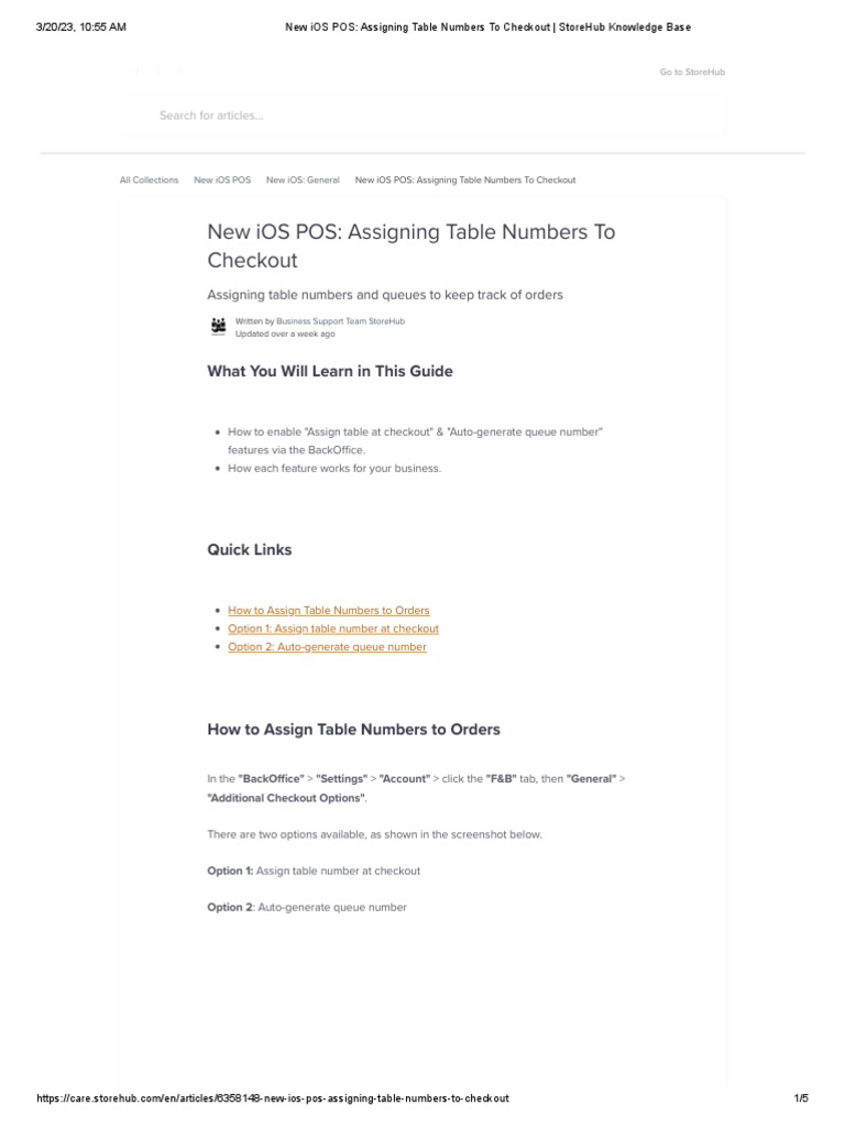 New iOS POS - Assigning Table Numbers To Checkout - StoreHub Knowledge Base | PDF | Point Of ...