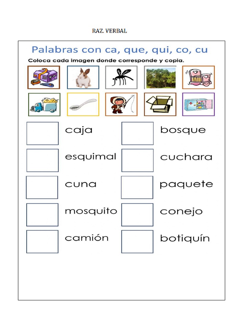 Palabras Con Ca Co Cu Que Qui | PDF