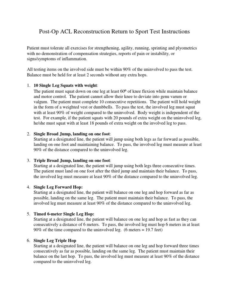 Upmc Acl Return To Sport Test Instructions | PDF | Limbs (Anatomy ...