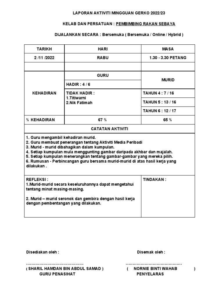 Laporan Aktiviti Mingguan-Prs | PDF