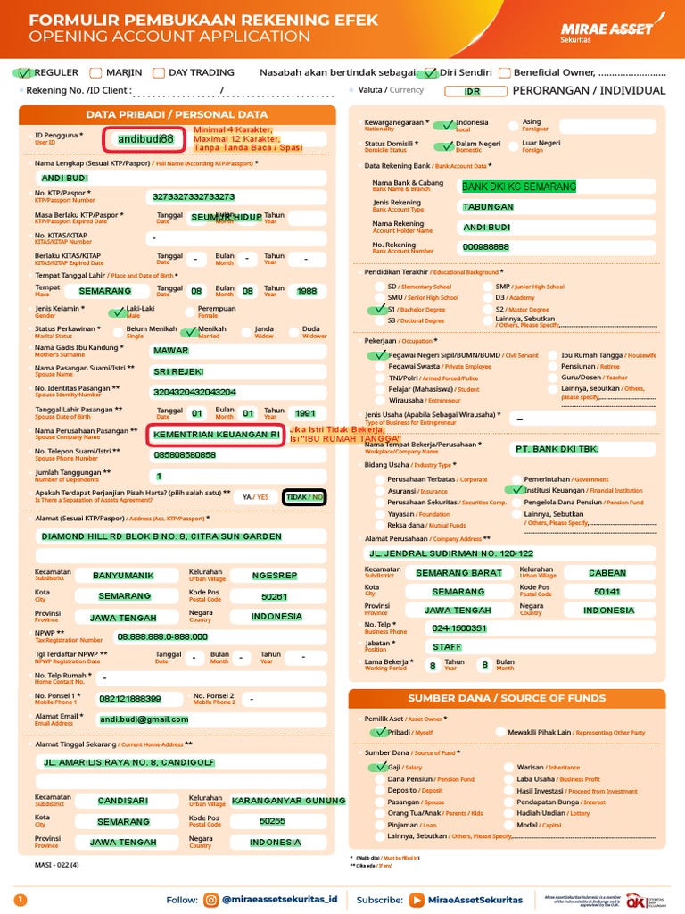 2 - Contoh Pengisian Form Rekening Efek Mirae Asset PDF | PDF