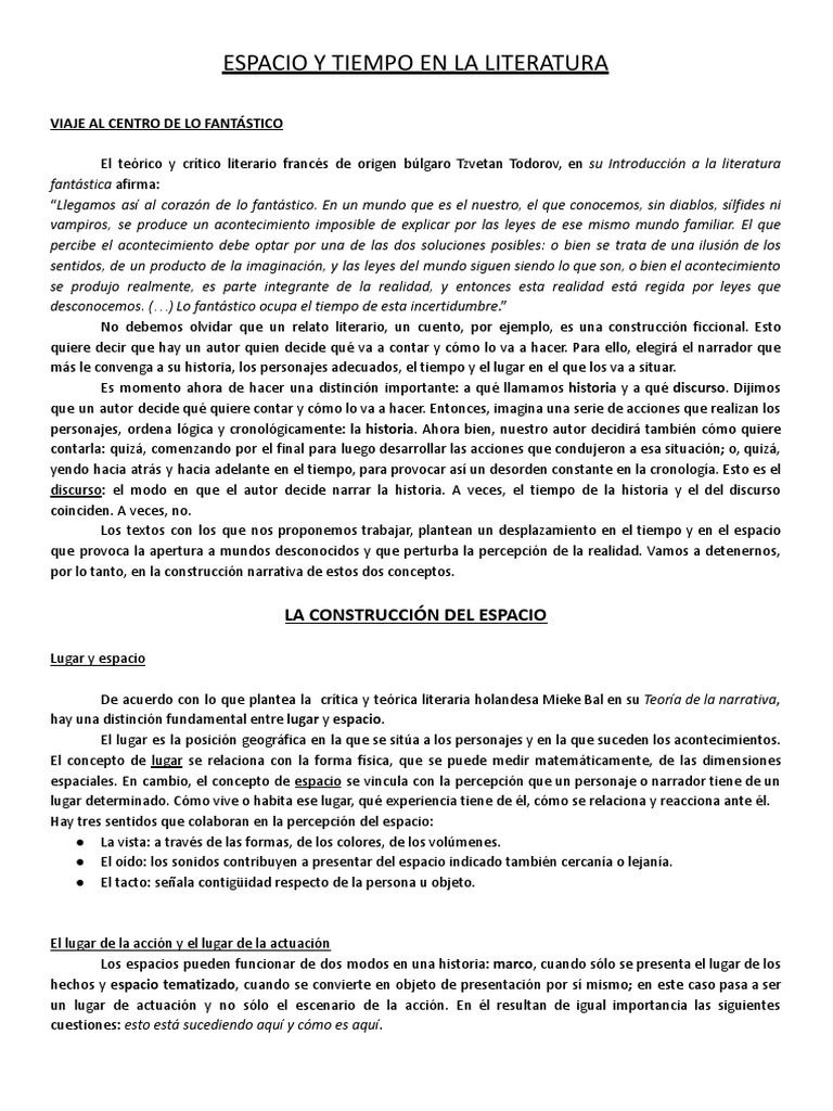 Espacio y Tiempo en La Literatura | PDF | Espacio | Hora